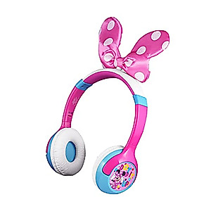 eKids Minnie Mouse Kids Bluetooth Headphones, Wireless Headphones with Microphone Includes Aux Cord, Volume Reduced Kids Foldable Headphones for School, Home, or Travel