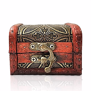 Treasure Box with Lock and Key - Pirate Treasure Chest for Kids Decorative Storage Boxes Keepsake Box With Hinged Lid Decorative Boxes - Mini Wooden Box With Lid Flower Motif Vintage Mystery Boxes