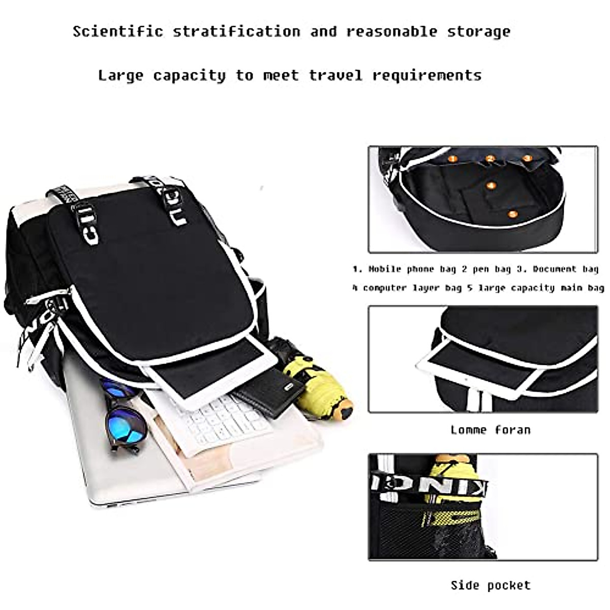 Casual Business Luminous Laptop Backpack USB Headphone Port University Student Men Women School Bag Outdoor Travel Bookbag (Ghost face)