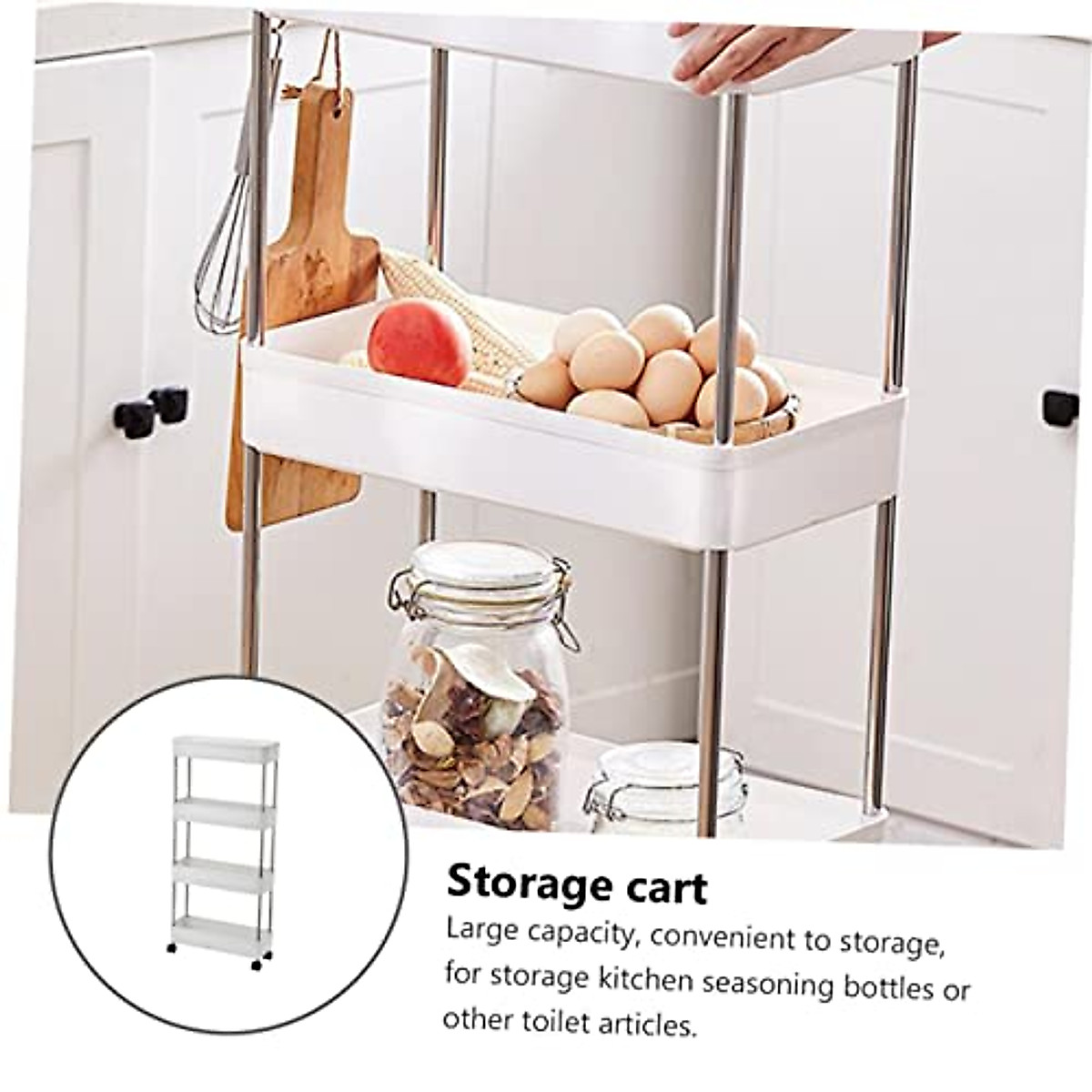 USHOBE Trolley 4 Storage Rack Kitchen Slide Out Cart Bathroom Rolling Cart Storage Rack with Wheels Makeup Rolling Cart Slim Storage Cart Wheel Dolly Cosmetics Organizer Storage Basket