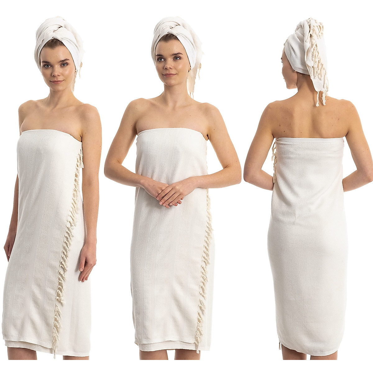 DEMMEX Oversized Turkish Bath Towel - 100% Organic Cotton, Ultra Soft, Quick-Drying, Lightweight Peshtemal, Prewashed, Diamond Weave, Oeko-TEX Certified, 71x36, Luxury Bathroom and Spa Towel, White