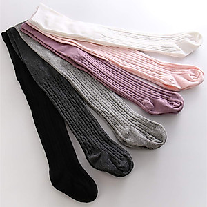 techcity Baby Toddler Girls Tights Seamless Cable Knit Cotton Leggings Pants Stockings for Infant Baby Girl (Black, 4-6 Years)