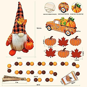 12 PCS Fall Tiered Tray Decor, Gnomes Plush with Hello Fall Decor Wooden Signs,Beads Garland,Pumpkin Decor,Farmhouse Thanksgiving Autumn Decor for Home Table(Tray Not Included)