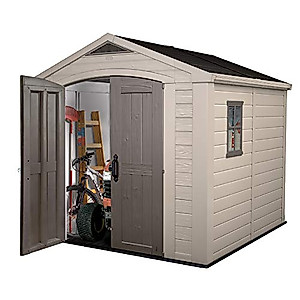 Keter Factor 8x8 Foot Large Resin Outdoor Storage Shed with Floor for Patio Furniture, Lawn Mower, and Bike Storage