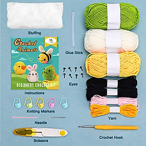 PP OPOUNT Beginner Crochet Kit, Crochet Starter Kit for Adults and Kids, Complete Crochet Set to Make 4 PCS Animals, Learn to Crochet with Step-by-Step Instruction and Video Tutorials