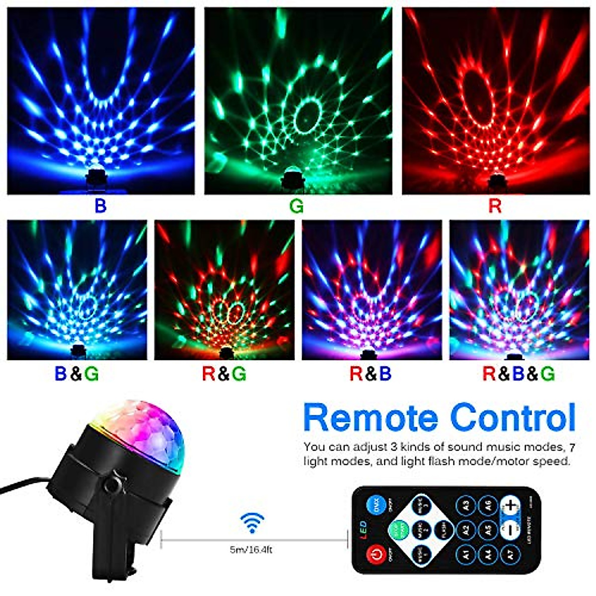 Party Lights, Dj Rave Lights Led Strobe Lights Sound Activated Stage Lights Projected Effect Dancing Lights Remote Control for Birthday Xmas Wedding Bar Kids Christmas-1 Pack
