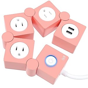 iJoy Flexible Power Strip- 3 AC Outlets and 2 USB Charging Ports with 5 Ft Extension Cord- 1250W/125V Decorative Surge Protector Outlet Extender for Home Office, Dorm, Room and More (Pink)