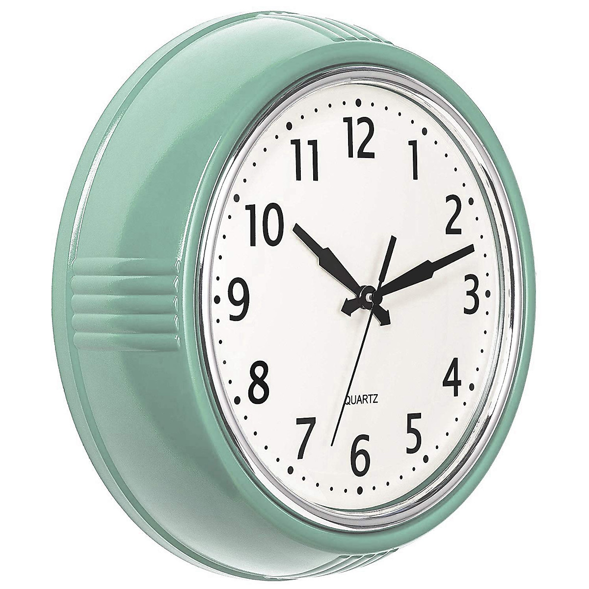 Bernhard Products Retro Wall Clock 9.5 Inch Green Kitchen 50's Vintage Design Round Silent Non Ticking Battery Operated Quality Quartz Clock (Seafoam Green)