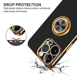 BENTOBEN iPhone 14 Pro Max Case, Slim Lightweight 360° Ring Holder Kickstand Support Car Mount Shockproof Women Men Non-Slip Protective Case for iPhone 14 Pro Max 6.7", Black/Gold