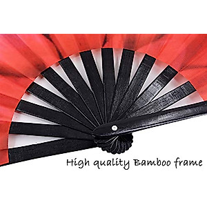 Meifan Rave Clack Large Folding Hand Fans for WomenMen, Chinese Japanese Bamboo Fans Handheld Fans for Festival, Dance, Gift, Performance, Decorations (Lotus flower)
