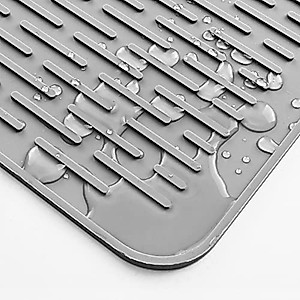 Elyum Dish Drying Mat, Silicone Drying Mat Heat Resistant Dish Mat Easy Clean Drying Mats for Kitchen Counter Non-Slip Kitchen Drying Mat (18" x 16'' , Gray)