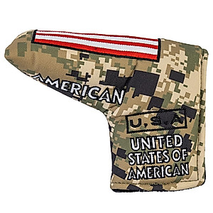 GOOACTION Camo Golf Club Blade Putter Cover Magnetic Closure Design Camouflage Green with Stars and Stripes Flag Pattern Synthetic Leather Waterproof Putters Headcover