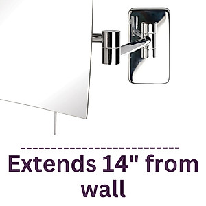 JERDON Wall Mount Makeup Mirror with 5X Magnification - 8.75” x 6.5” Rectangular Mirror Extends 14” – Chrome Finish – Model JRT695C
