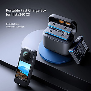 Fast Battery Charger Hub for Insta360 X3 with Misro SD Card Slots and USB Type C Cable,2-Channel Quick Battery Charging Storage Station,Fast Charge Up to 80% in 35 Minutes (Battery Not Included)