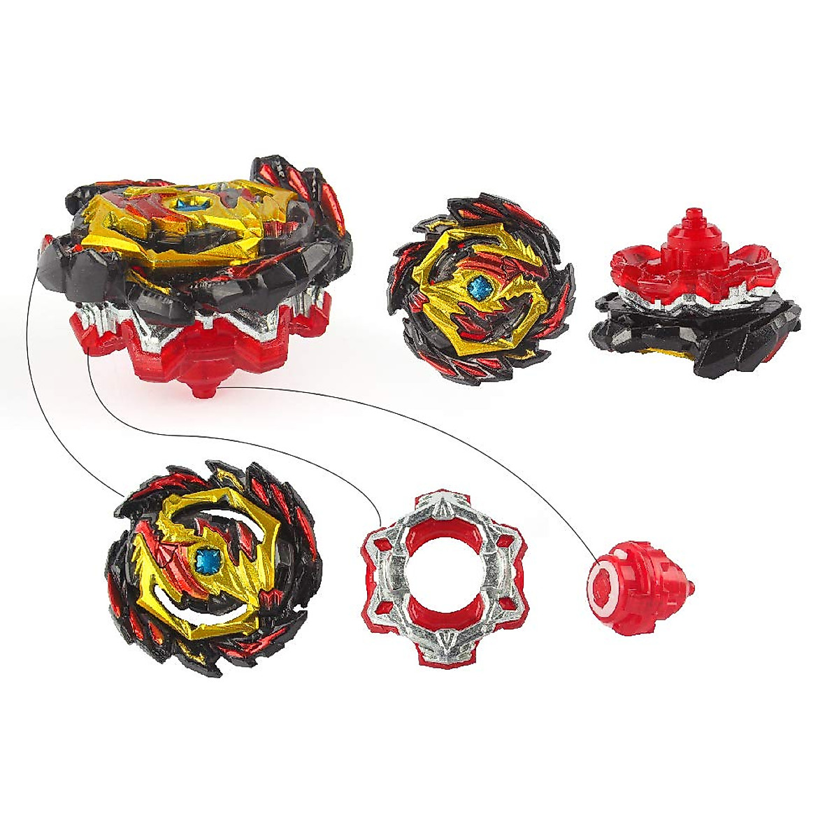 ROKK NOW Metal Fury | Bey Battle Burst Gyro Attack Metal Spinning Tops with Starter Battle Arena, Launchers & Includes 4 Battling Metal Gyro Blades for Adults & Children, Boys & Girls (26A)