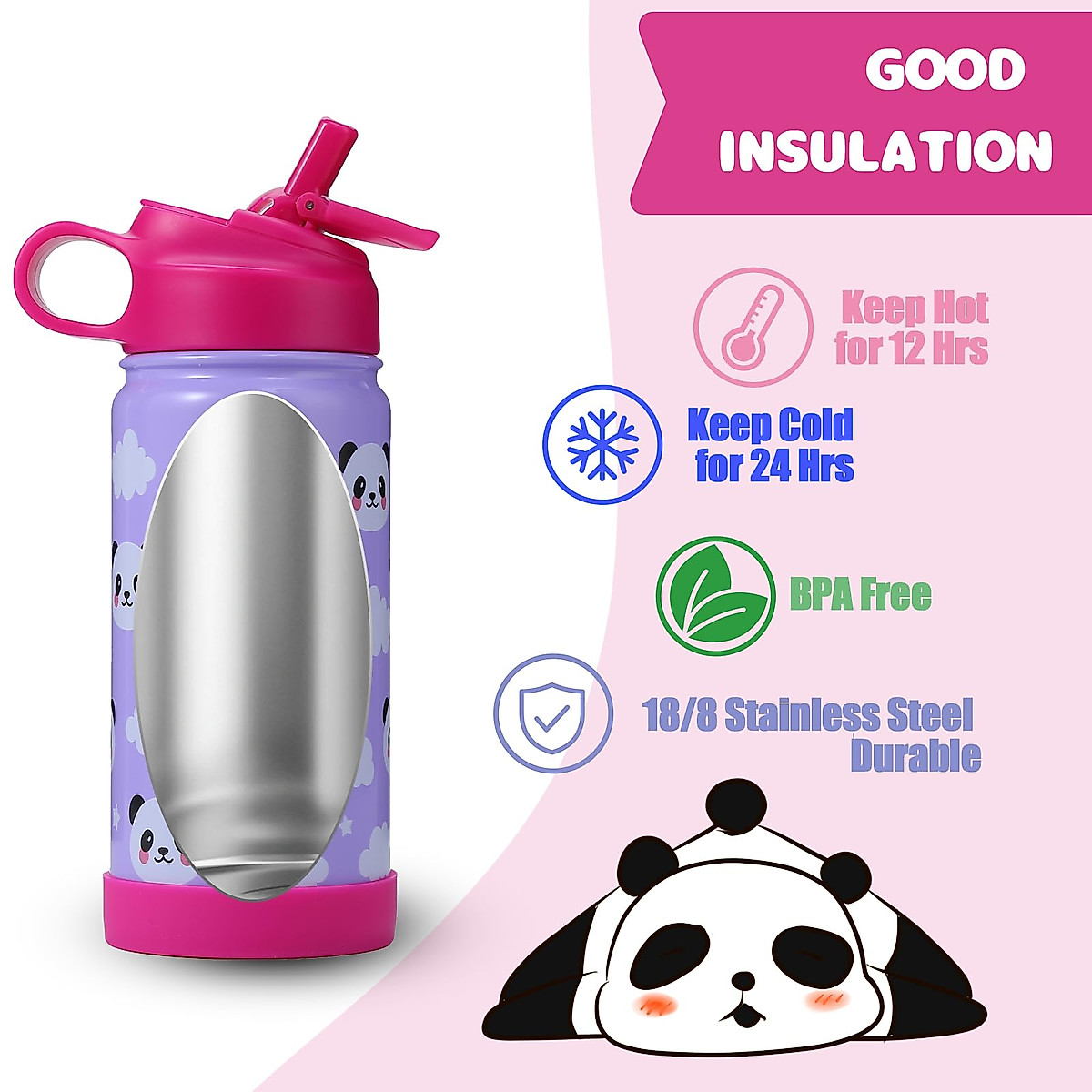 FROSCOLD Kids Water Bottle with Leakproof Dust Free Straw Lid, 14oz Water Bottles Kids with Boot, Double Wall Stainless Steel Vacuum Insulated Kid Water Bottle for School Boys Girls Toddler (Fish)