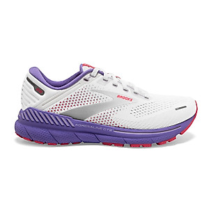 Brooks Women's Adrenaline GTS 22 Supportive Running Shoe - White/Coral/Purple - 8.5 Medium
