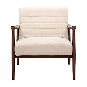 Homestripe Mid-Century Modern Channel Tufted Accent Chair with Wood Arms for Living Rooms, Bedrooms and Small Offices,Set of 1, Beige