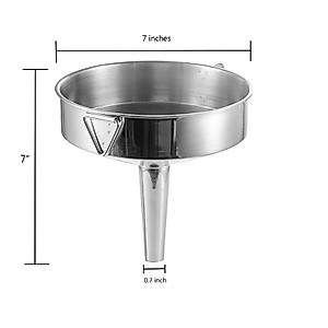 USAMILY 7 inch Stainless Steel Funnel with 120 Mesh Welded Filter Screen for Transferring Liquid, Oil, Powder, Resin