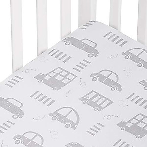 Andi Mae Crib Sheet - Grey Cars -100% Jersey Cotton - Fits Standard Crib or Toddler Mattresses