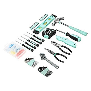 Amazon Basics Household Tool Set with Tool Storage Box - 150-Piece, Turquoise