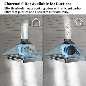 IKTCH Wall Mounted Range Hood 30 inch, 900 CFM Ducted/Ductless Range Hood, Stainless Steel Range Hood with Gesture Sensing & Touch Control IKP02R-30