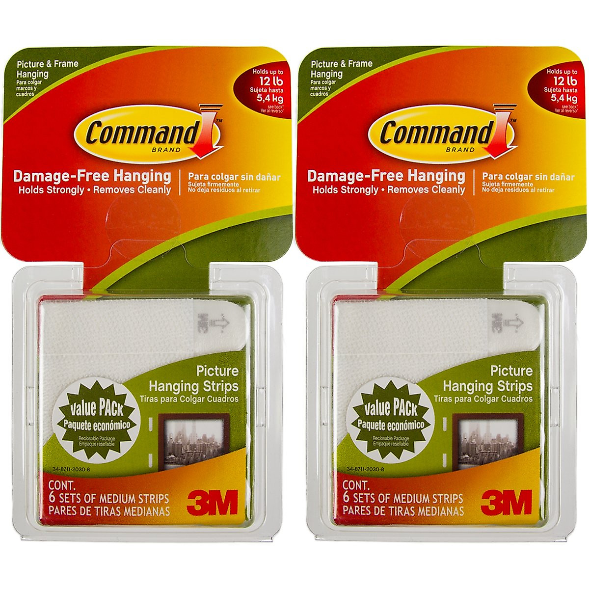 Command 3M 12ct Pack Picture & Frame Hanging Strips Sets Medium Size White Damage-Free
