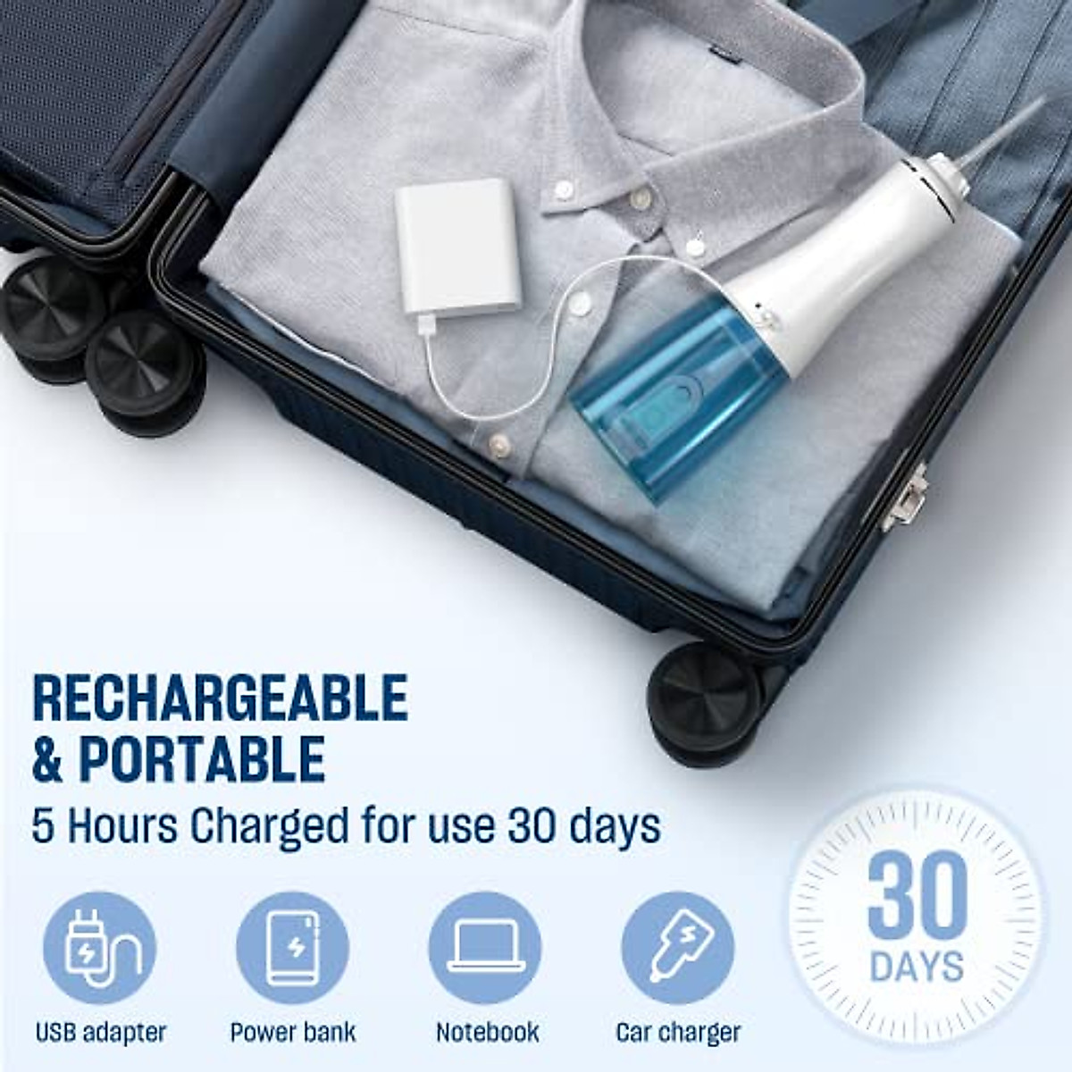 Cordless Water Dental Flosser for Teeth - Portable and Rechargeable 350ML Oral Irrigator with 5 Modes 6 Replaceable Tips - IPX7 Waterproof Powerful Battery Life Water Dental Picks for Travel Home Use