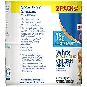 Swanson White Premium Chunk Canned Chicken Breast in Water, Fully Cooked Chicken, 12.5 OZ Can (Pack of 2)