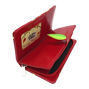 Shag Wear Playful Pandas on Bamboo Large Wallet for Women and Teen Girls Vegan Faux Leather 7" Red