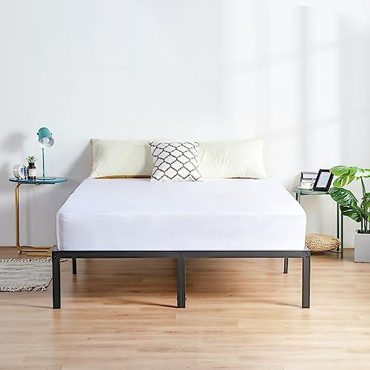 PrimaSleep 18 Inch Heavy Duty Steel Slat Anti-Slip Support, Easy Assembly Platform Bed frame, Noise Free Steel Mattress Foundation, Maximum Storage, No Box Spring Needed, Black, King Size