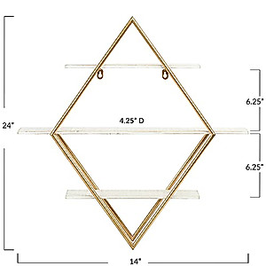 Main + Mesa Wood and Gold Diamond Wall Shelf
