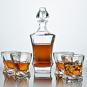 WODEXINGKO Whiskey Decanter Sets for Men, Crystal Whiskey Decanter and Glasses set, Liquor decanter for Bourbon, Scotch, Vodka, Whiskey - Whiskey gifts for men. Transparent