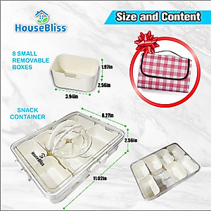 HouseBliss Divided Serving Tray with Lid and Handle, Portable Snackle Box Charcuterie Container, 8 Compartment Snack Divider Container for Candy, Fruits, Nuts, Perfect for Party, Picnic, Cream