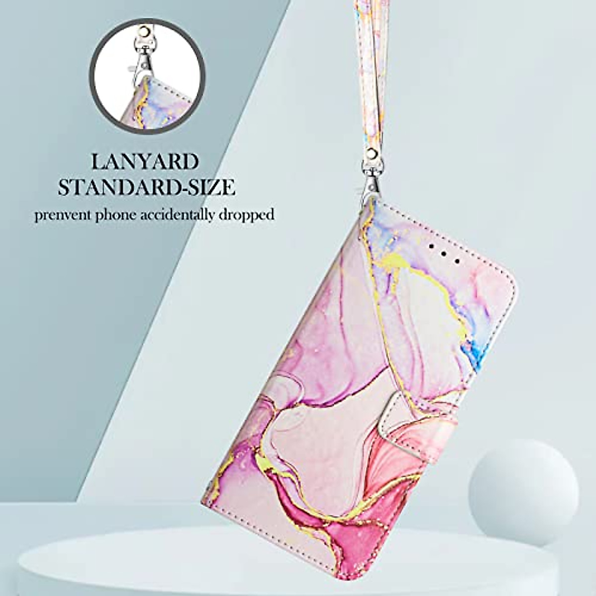 NVWA Compatible with Oppo Reno7 4G / F21 Pro Case with Card Holder Marble Leather Wallet Flip Cases Cover for Women Rose Gold with Hand Strap