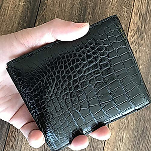 CHERRY CHICK Men's Luxury Crocodile Wallet Genuine Skin for Husband, Brother, Son, Father's Present (Black-Belly-Horizontal)