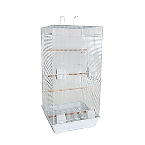YML A6924 3/8" Bar Spacing Tall Flat Top Small Bird Cage, White, 18" x 18"
