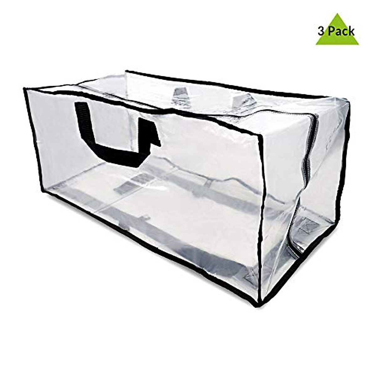 Clear Storage Bags - 3 Pack Zippered Moving Bags, See Thru Transparent Heavy Duty Totes with Handles, Large & Waterproof for Clothes, Blankets, Linens, Packing, Organizing, Under Bed - 27x12x13.75