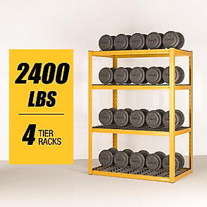 PLAYWUS 40" Garage Shelving, 2400LBS Heavy Duty Storage Rack, 4-Tier Adjustable Metal Wire Shelves, Industrial Shelving Unit for Garage, Kitchen, Living Room, Warehouse, Yellow