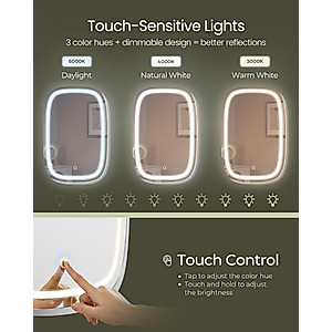 VASAGLE Medicine Cabinet with Mirror and Lights, Wall-Mounted Bathroom Wall Cabinet with Charging Station, 2 AC Outlets, 2 USB-A Ports, Rounded Rectangle, Adjustable Shelf, Black UBBK127B02