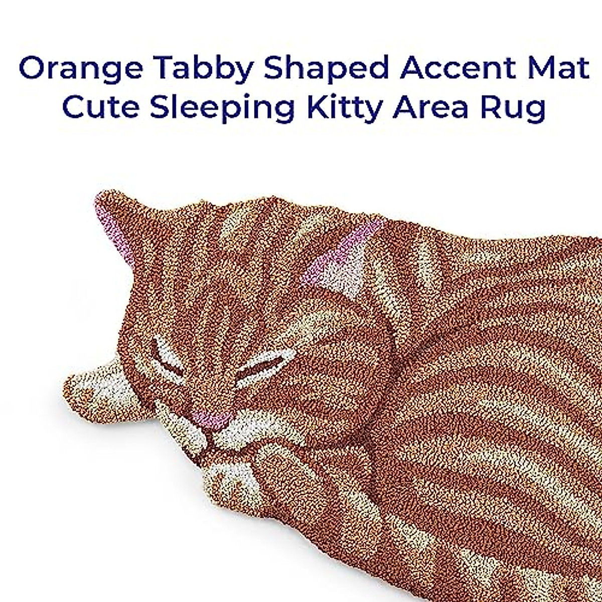SAGEFINDS Hand Hooked Cat Rug | Orange Tabby Shaped Accent Mat | Cute Sleeping Kitty Area Rug | 17” x 35”