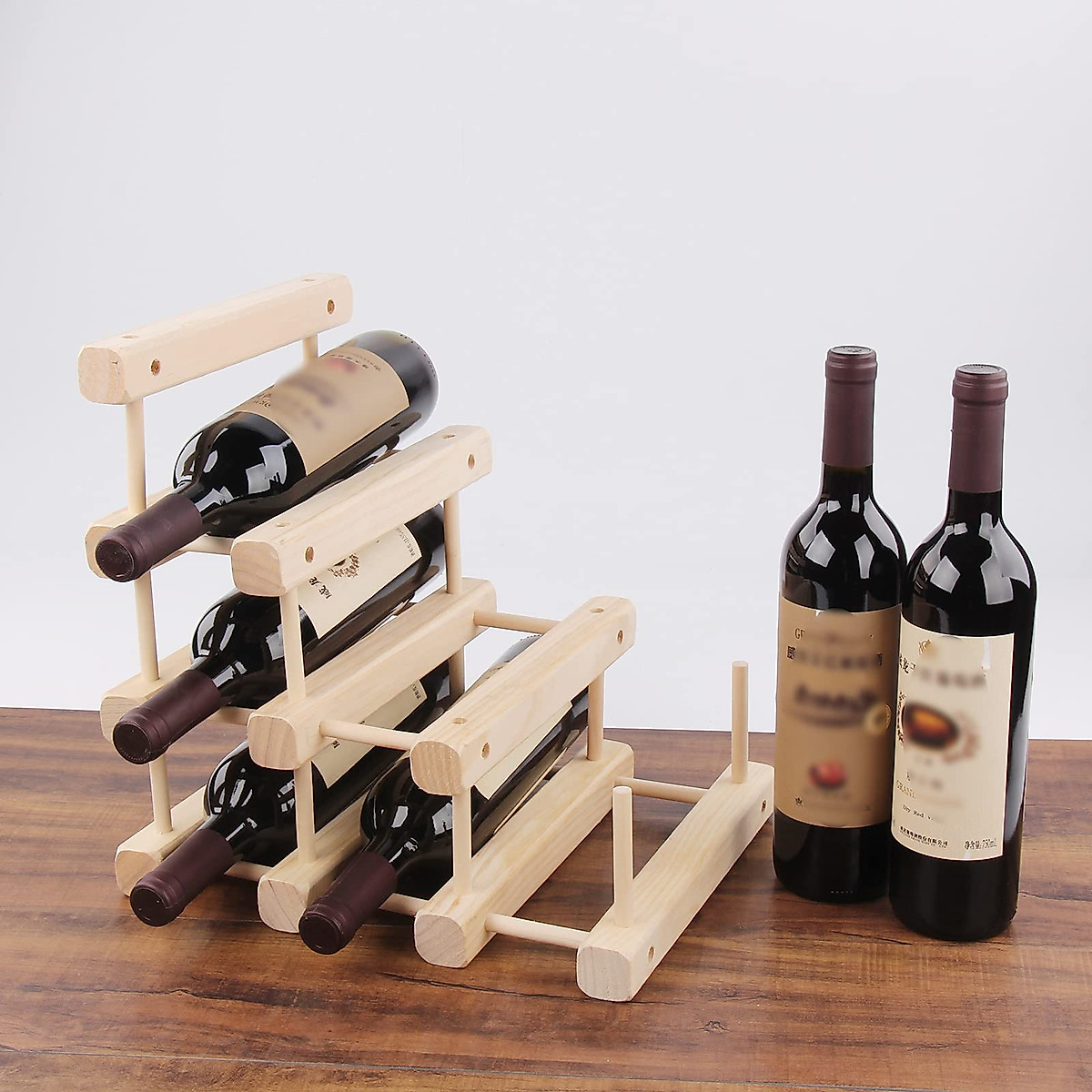 VPABES 20 Bottles Wine Rack Holder, Floor Table Standing Solid Wood Wine Rack, DIY Stackable Modular Wine Bottle Display Storage Organizer Shelf for Home Kitchen Restaurants