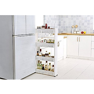 Slim Slide Out Pantry Storage Rack Mobile Shelving Unit Organizer 4 Large Baskets