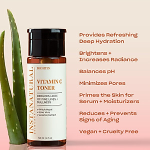 InstaNatural Vitamin C Face Toner, Brightens, Balances pH and Reduces Signs of Aging, Fine Lines and Wrinkles, with Witch Hazel, Lavender and Geranium Oils, 4 Fl Oz