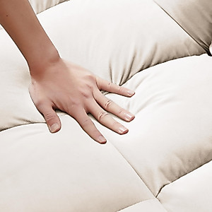 Merax 55.11" Modern 3 in 1 Velvet Convertible Sleeper Sofa Bed,Small Love Seat Lounge Sofa w/Reclining Backrest,Toss Pillows,Pockets,Loveseat Futon Sofa Couch Pullout Bed for Living Room,Beige