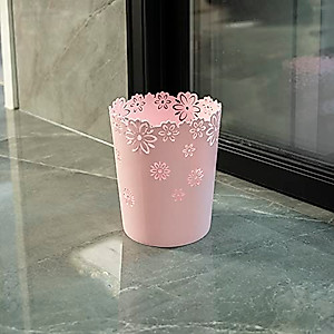 SADDROP Cute Trash can Pink Trash can Pink Bathroom Trash can Hollow Flower Shape Plastic Lidless Wastepaper Baskets,Creative Trash Can,Wastebasket (M)