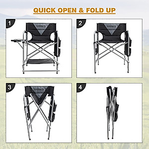 BAYIEIUI Medium Tall Folding Directors Chair with Side Table Storage Pocket Portable Camping Makeup Artist Bar Chair Supports 400 lbs 22.44" Seat Height
