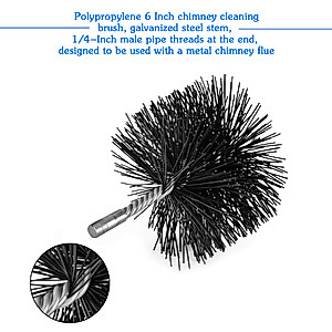 Stanbroil 6 Inch Round Chimney Cleaning Brush with 1/4" NPT Fitting for Insulated Chimneys, Stainless Steel or Metal Stove Pipes- Works with Most Chimney Rod Sets