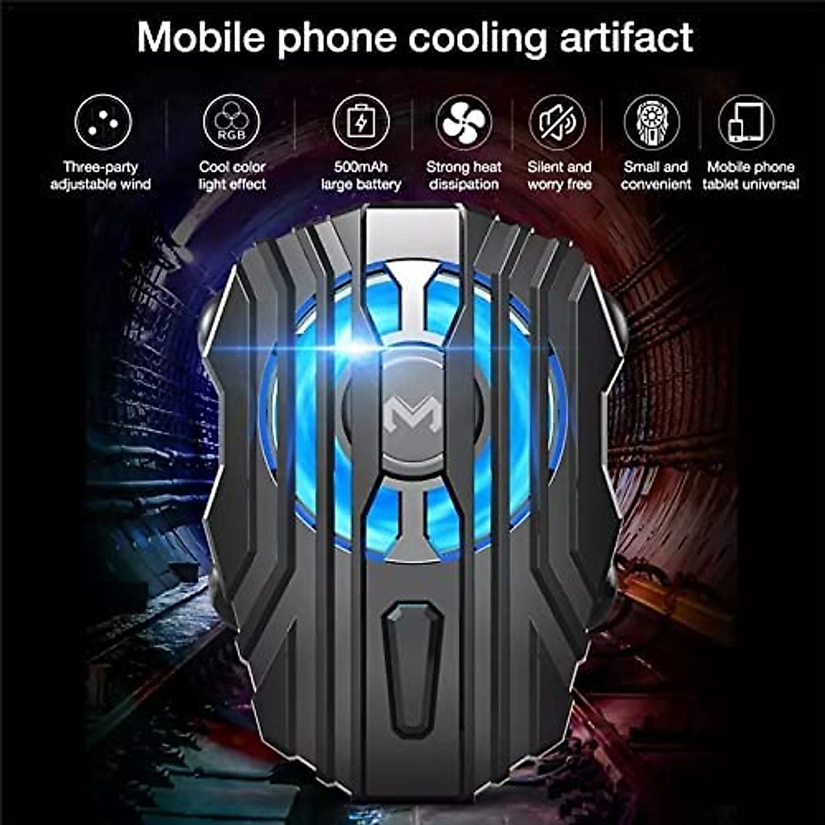 TYROCX Lattest PUBG Mobile Phone USB Cooling Fan Cooler Adjustable Portable Radiator Gaming Holder Heat-Sink for Phone for BGMI Gaming Pubg COD FreeFire With RGB Light(Black)