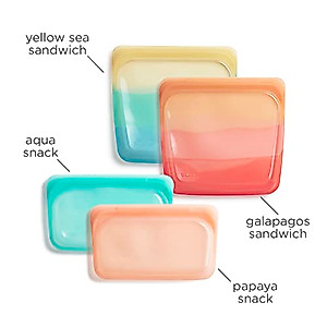 Stasher Reusable Silicone Storage Bag, Food Storage Container, Microwave and Dishwasher Safe, Leak-free, 4-Pack Lunch/Travel Bundle, Endangered Seas